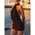 Coffee Womens Backless Halter Neck Ruched Mini Dress For Party Club ...