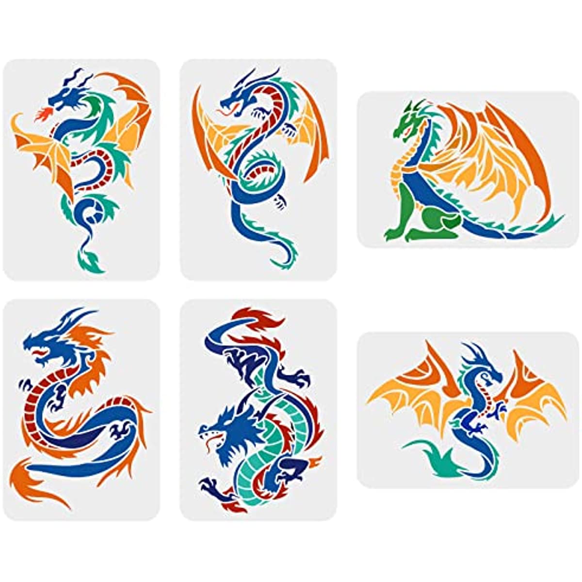 6Pcs Dragons Stencil 11.7x8.3 inch Drawing Painting Stencils Reusable Flying Dragons Stencils ...