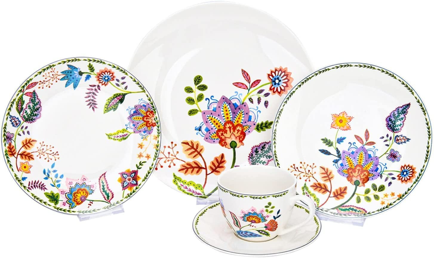 STP Porcelain J-217530 Dinnerware Set for 4, Flower Garden, Bone China ...