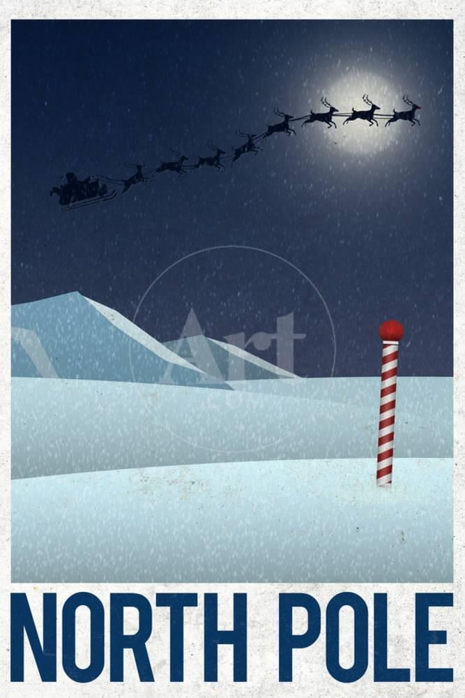 North Pole Retro Travel Poster, Unframed Standard Poster Wall Art Sold ...