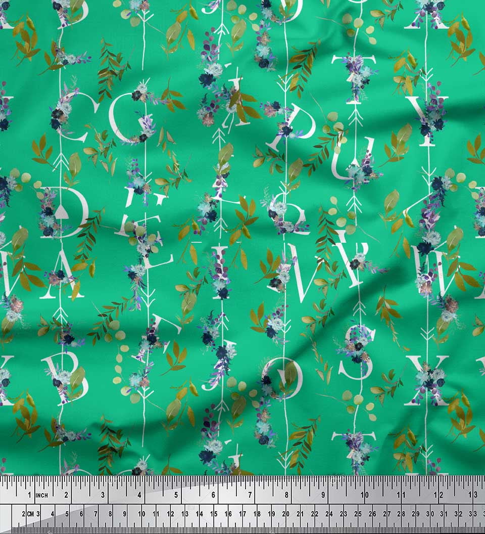 Soimoi Green Velvet Fabric Floral Love Text Print Fabric by Yard 60 ...