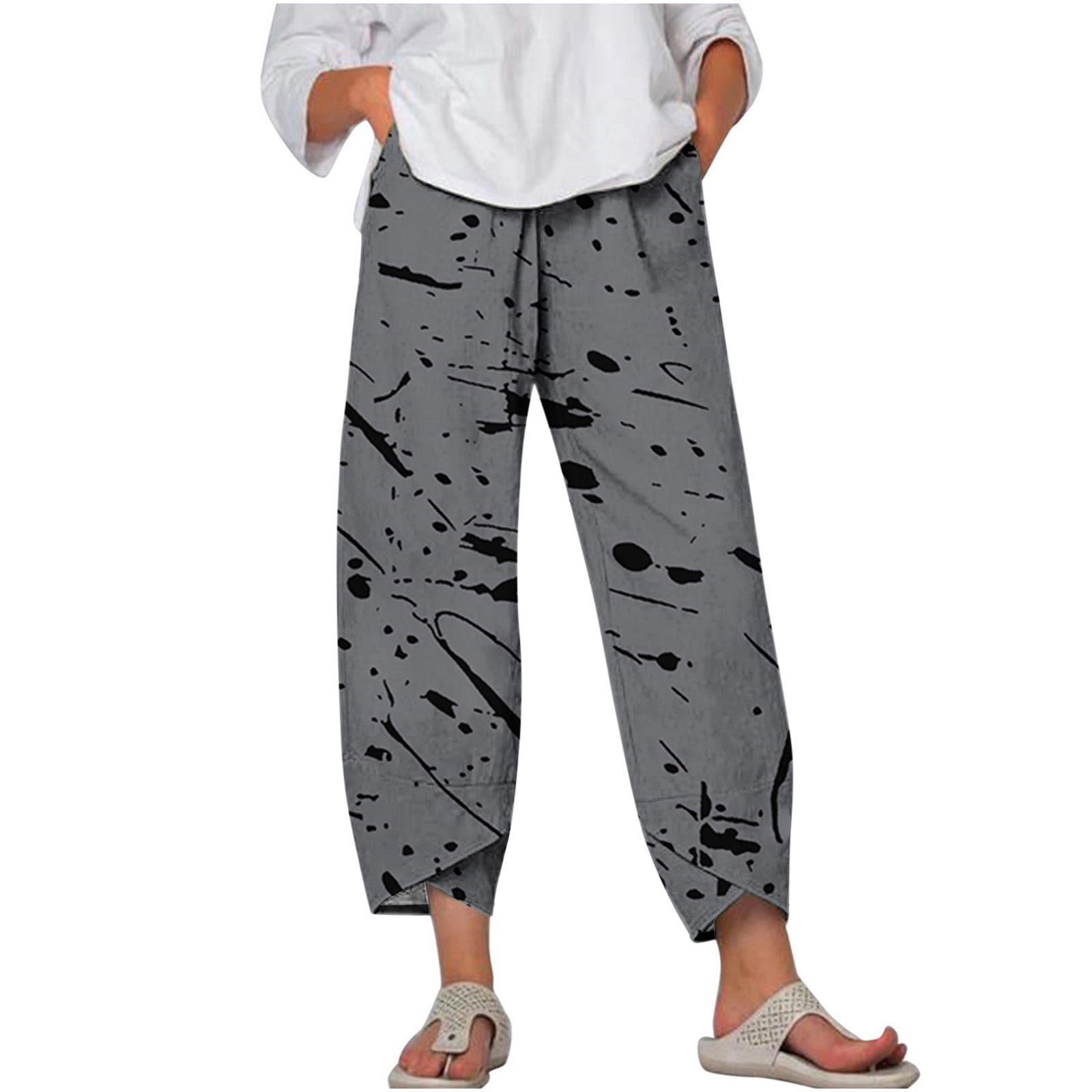 RYRJJ Summer Women's Wide Leg Elastic Waist Capris Pants Beach Pockets ... RYRJJ Summer Women's Wide Leg Elastic Waist Capris Pants Beach Pockets ...