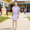 BZSMCE Short Sleeve dress Dress Casual Cotton Dresses-Lilac Plaid ...