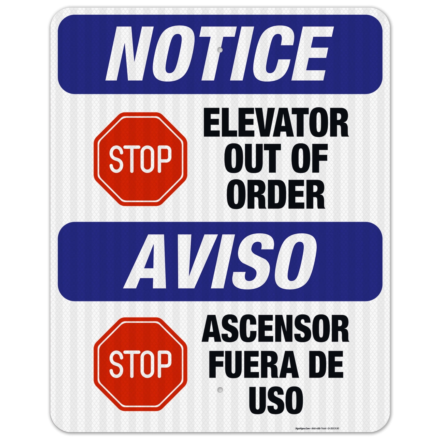 Elevator Out Of Order Bilingual Sign, OSHA Notice Sign, 24x30 ...
