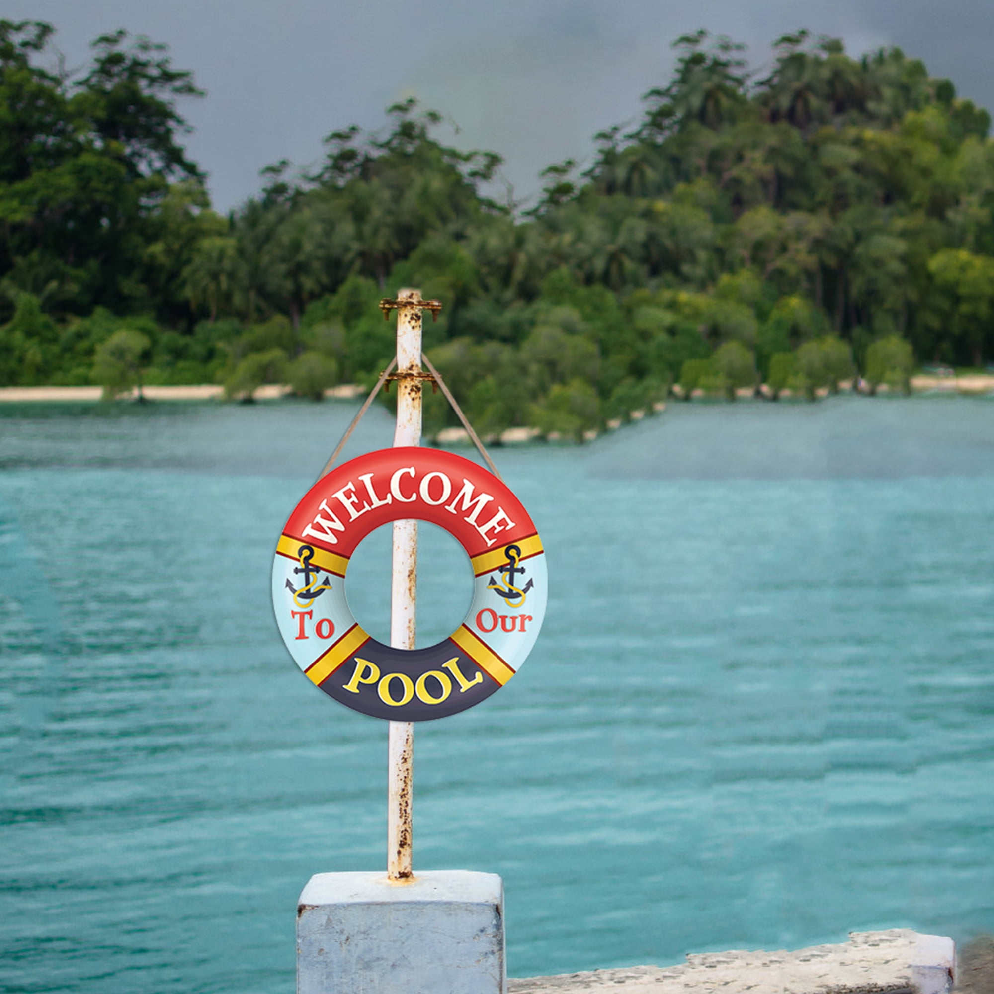 Buy Welcome To Our Pool Sign,Nautical Coastal Beach Theme Wooden Sign ...