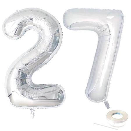 40 Inches Silver Jumbo Number 27 Years Old Balloon Huge giant Foil ...