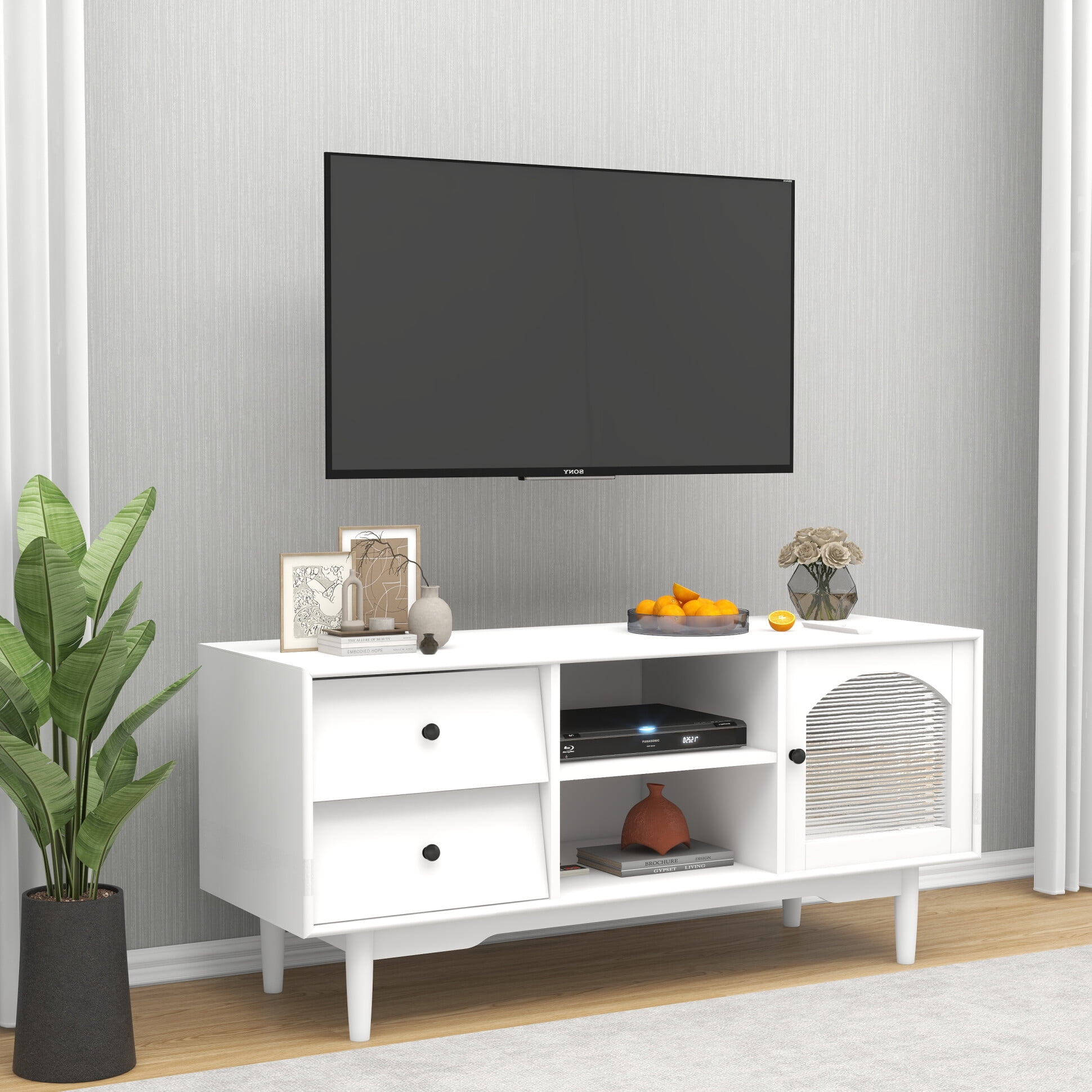 TV Stand, Entertainment Center 47.25" Modern Farmhouse TV Stand with 2 ...