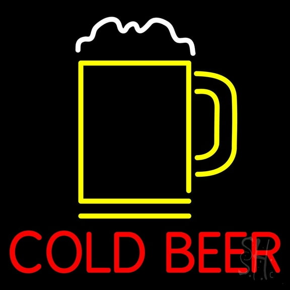 Cold Beer With Mug LED Neon Sign 24 x 24 - inches, Clear Edge Cut ...