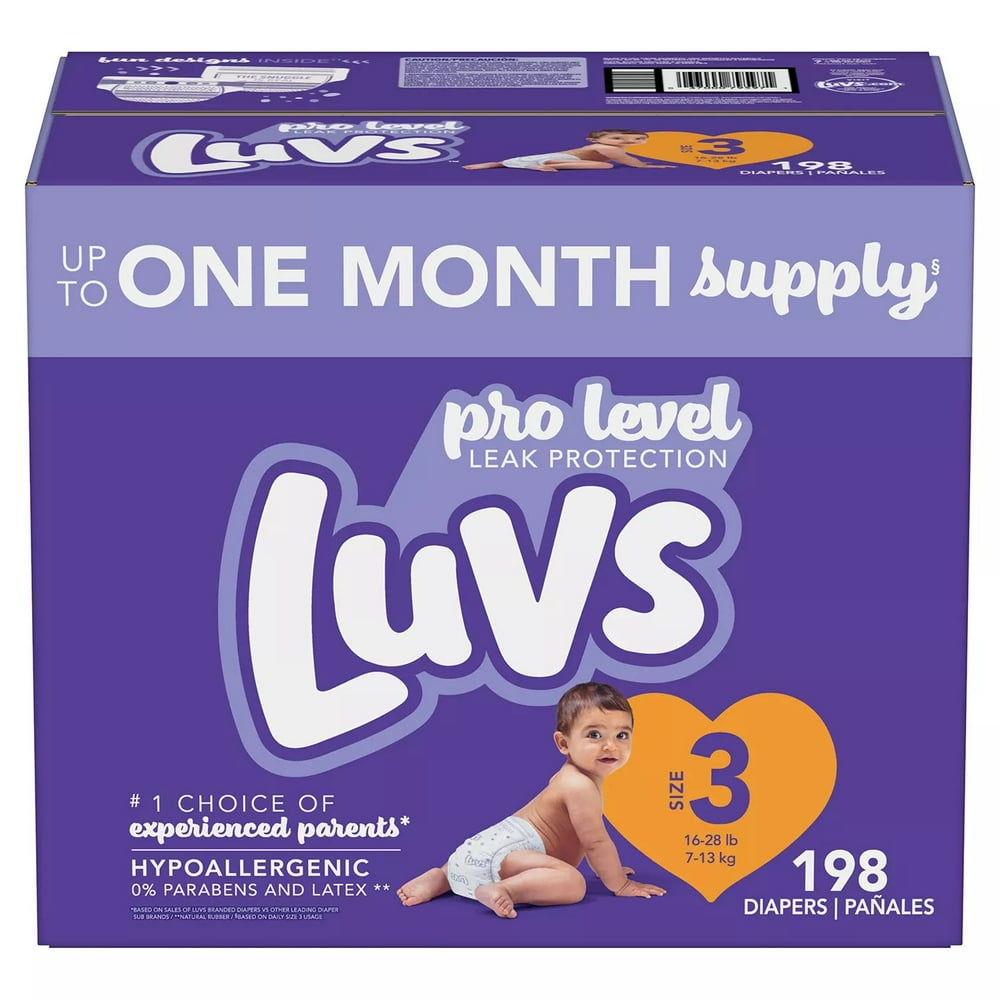Luvs Pro Level Leak Protection Diapers ( Size 3 - 198ct. "16-28 lb ...