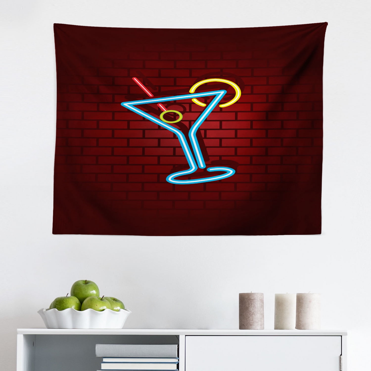 Bar Tapestry, Pub Stand with Chairs and Bottles of Alcohol Aligned ...