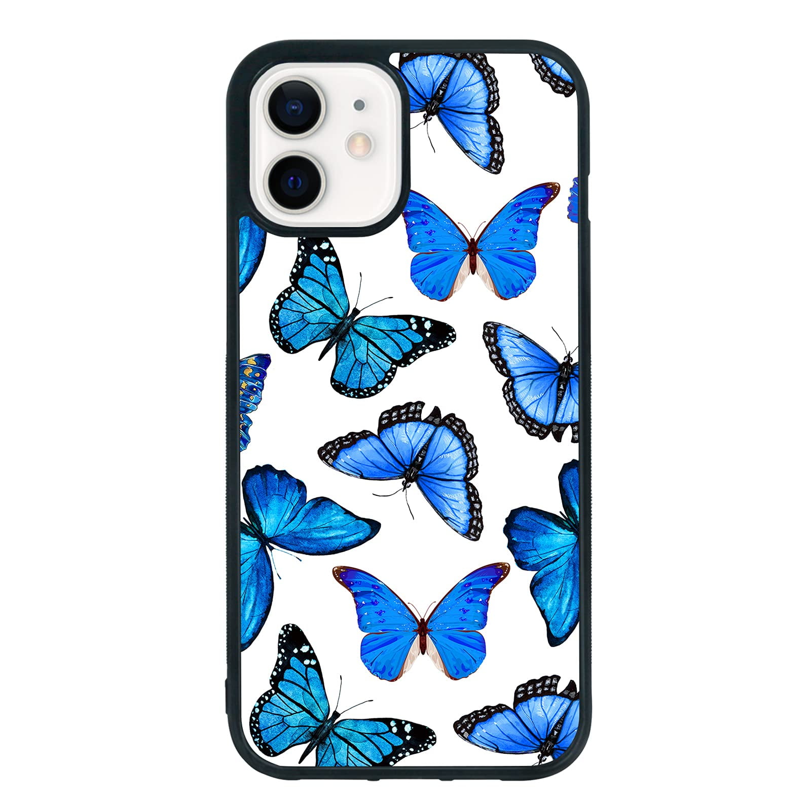 Case for iPhone 12 and 12 Pro,Blue Butterflys Pattern TPU Bumper Anti ...