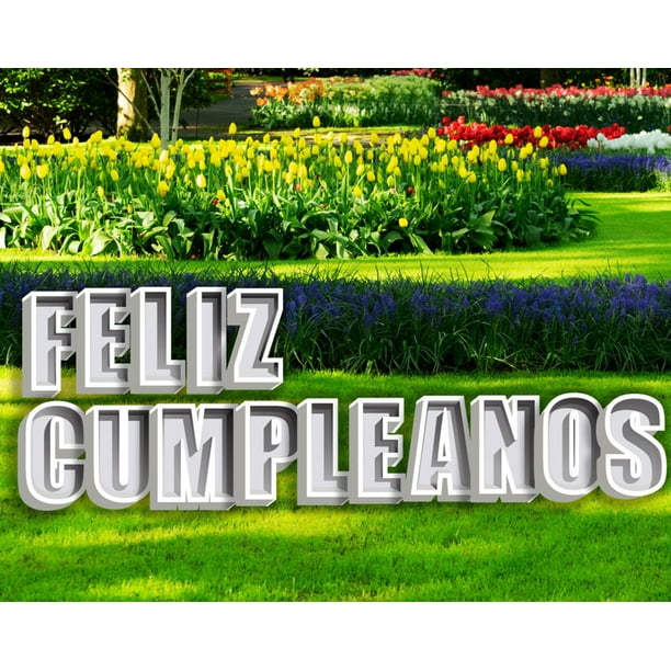FELIZ CUMPLEANOS 24" White Tall Elegant Shadow Box Yard Letters Yard ...
