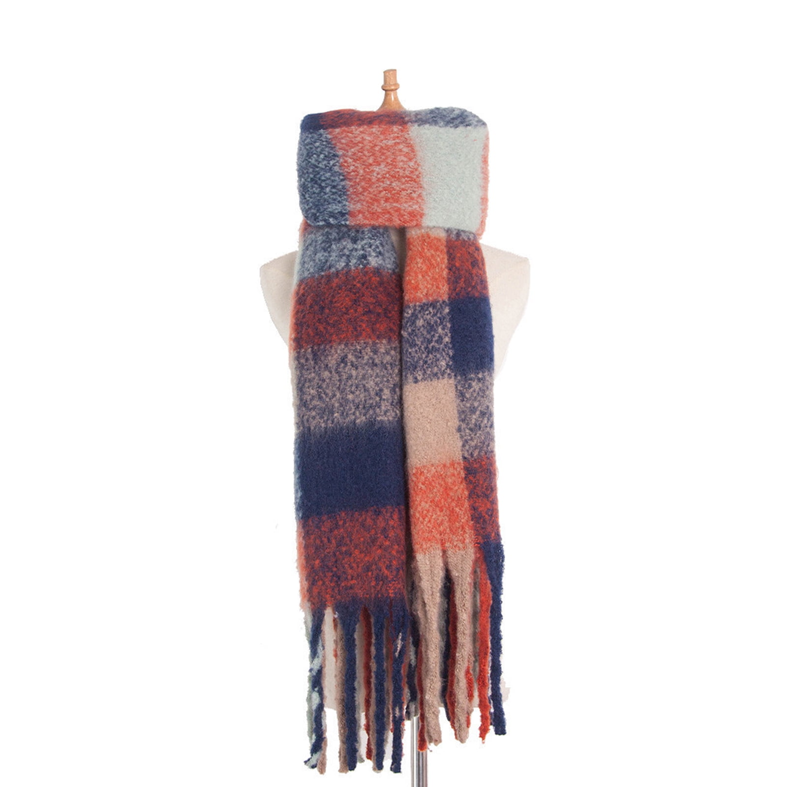 Mujeres Winter Winter Bufanda Larga Wrap Shafl Plaid Knit Bufanda Cape Rust Red Sunnimix Bufanda ...