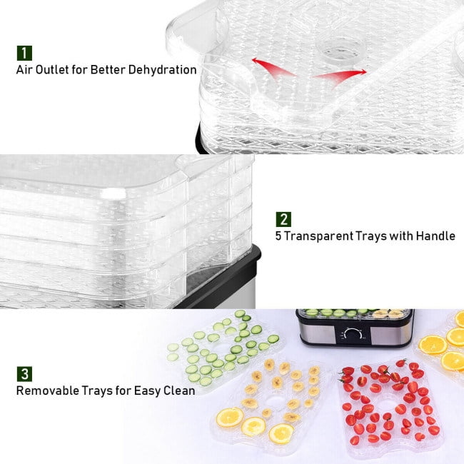 EEPHO 5 Tray Temperature Control Fruit Vegetable Dryer - Walmart.com