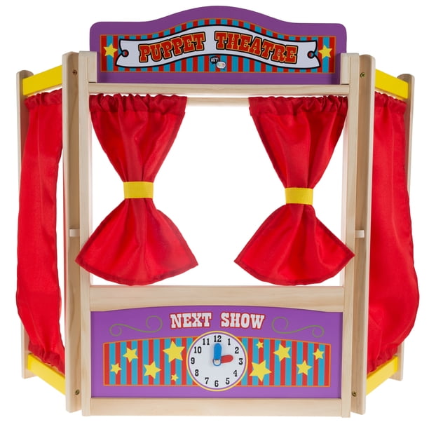 Wooden Tabletop Puppet Theater with Curtains, Blackboard, and Clock by ...