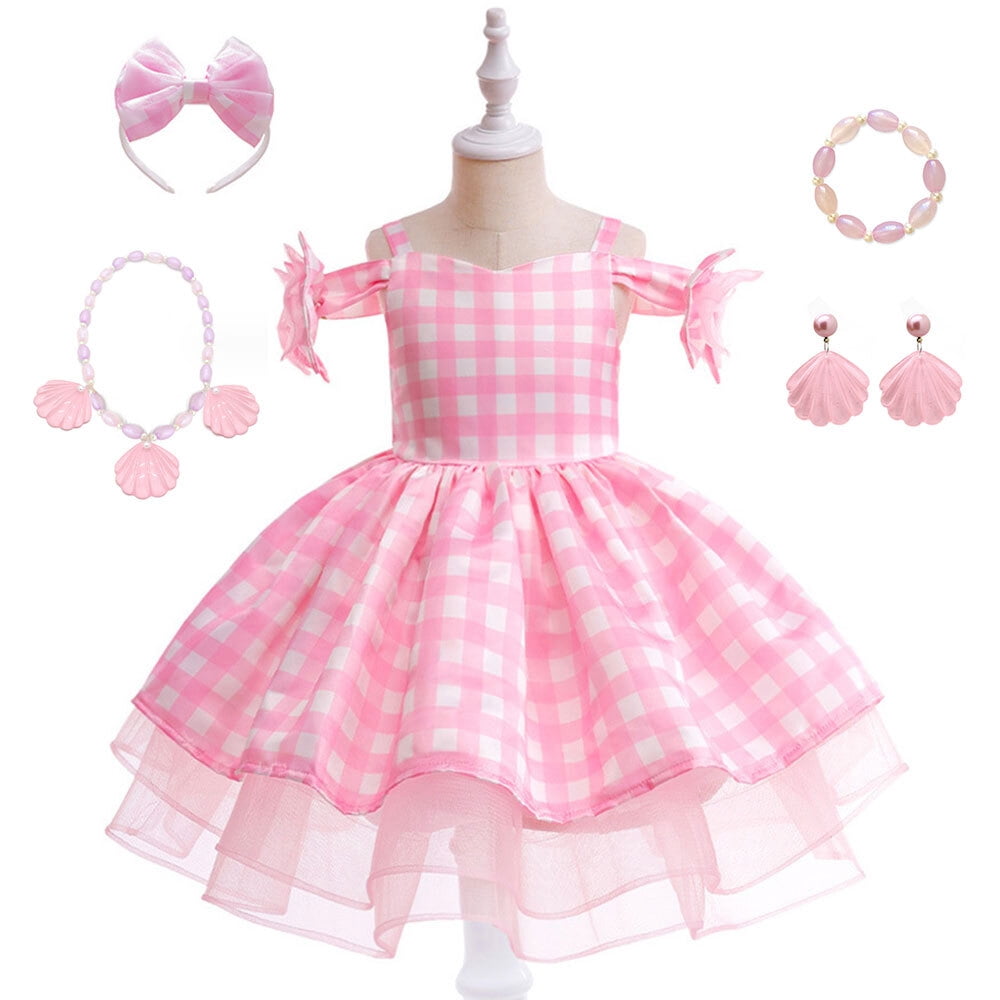 Girls Movie Doll Costume Dress Halloween Pink Plaid Off Shoulder ...