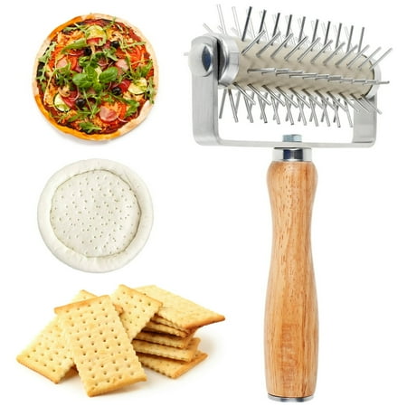 Pizza Dough Roller 430 Stainless Steel Pizza Dough Hole Maker with Wood ...