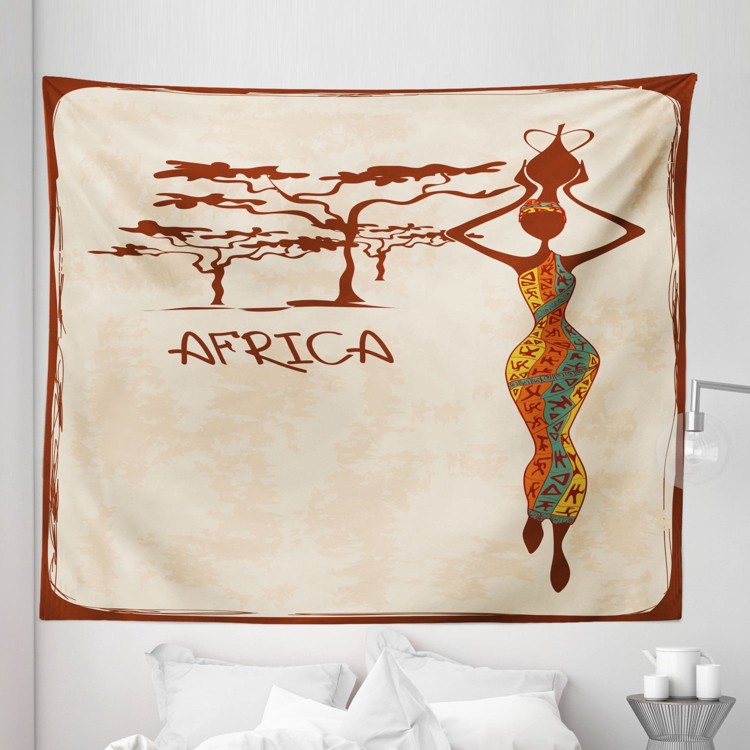 African Tapestry, Vintage Themed Illustration Slim Indigenous Girl ...