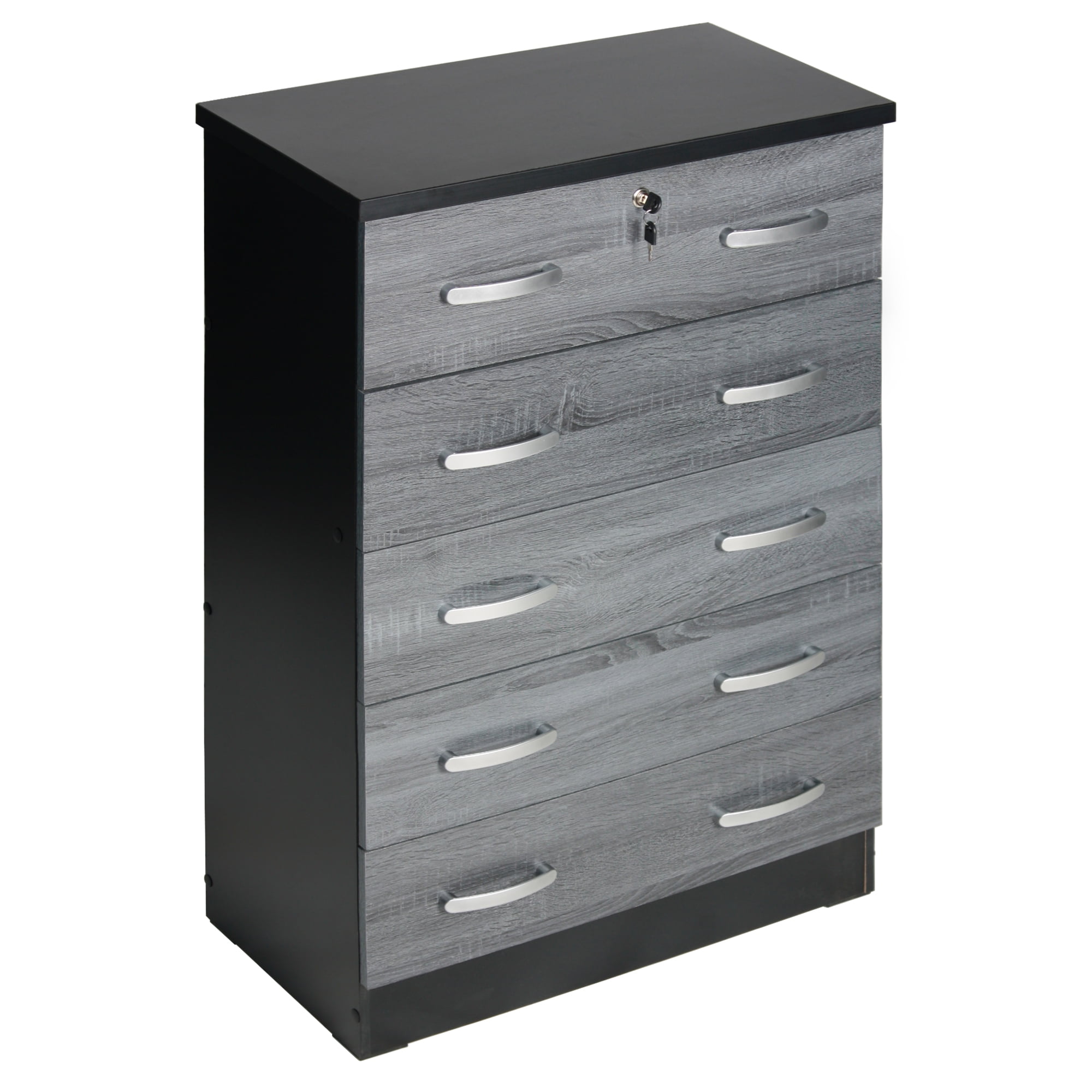 Better Home Products Cindy 5 Drawer Chest Wooden Dresser with Lock in ...
