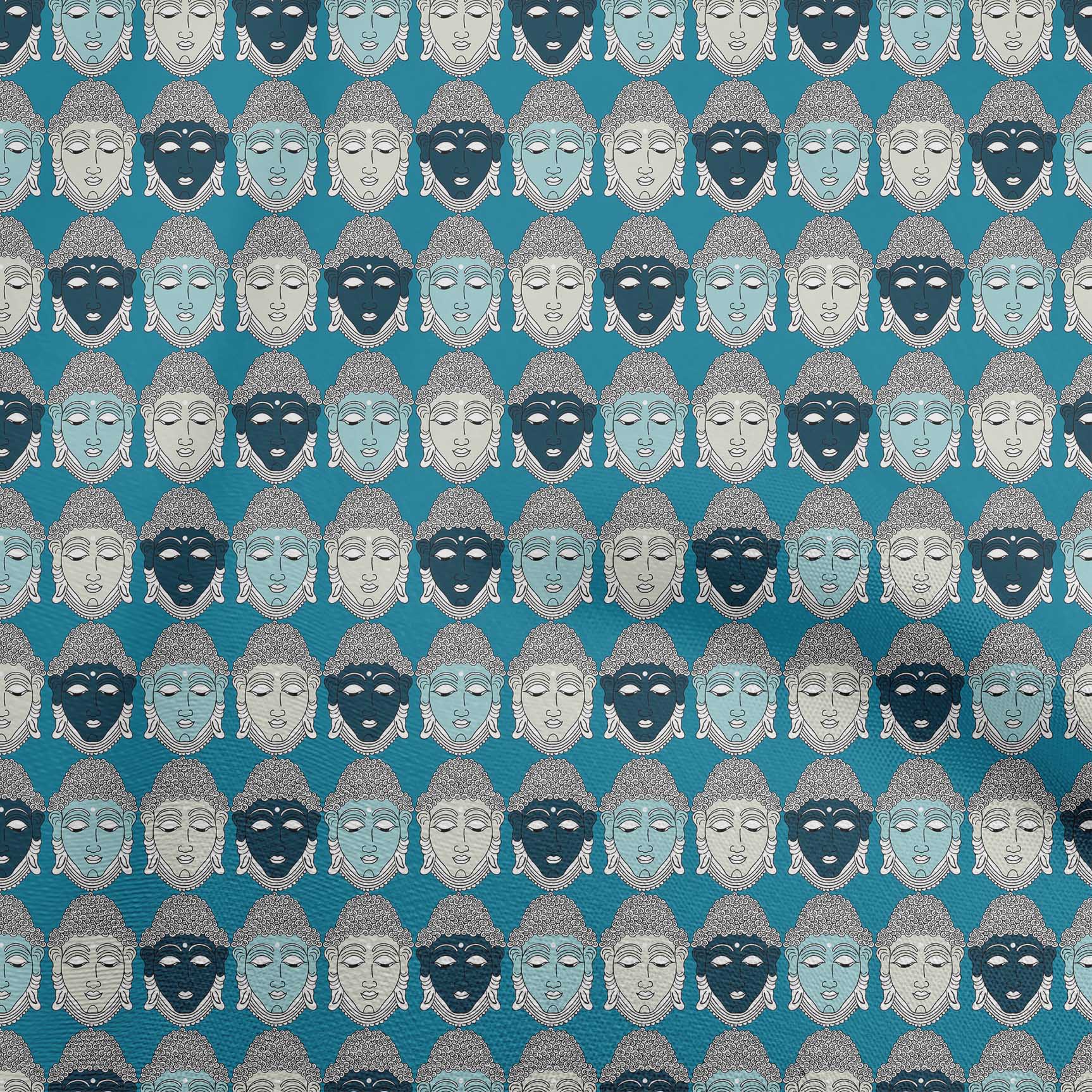 oneOone Silk Tabby Teal Blue Fabric Lord Buddha Face Sewing Craft ...