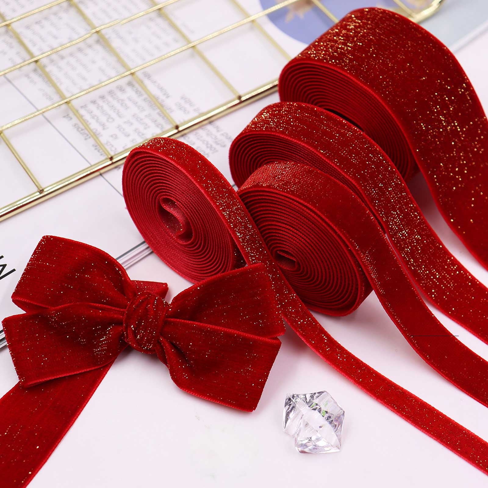 Click here for Nilvkv Red Ribbon 16mm Dark Red Velvet Webbing Dec... prices