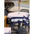 Blue Anchor Square Outdoor Tablecloth with Umbrella Hole Costal Pink ...