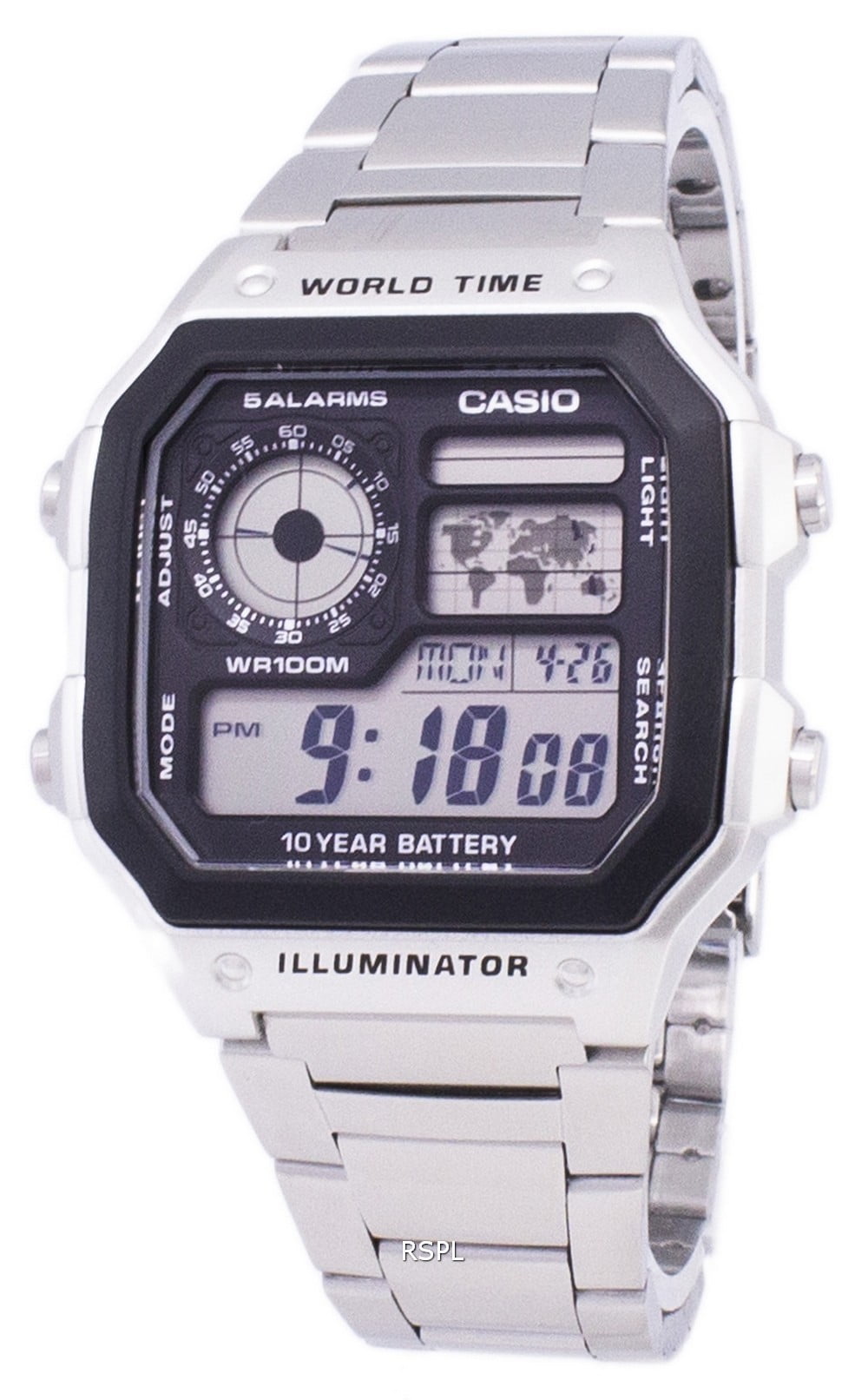 Casio Digital World Time WR100M AE-1200WHD-1AVDF AE-1200WHD-1AV Men's ...