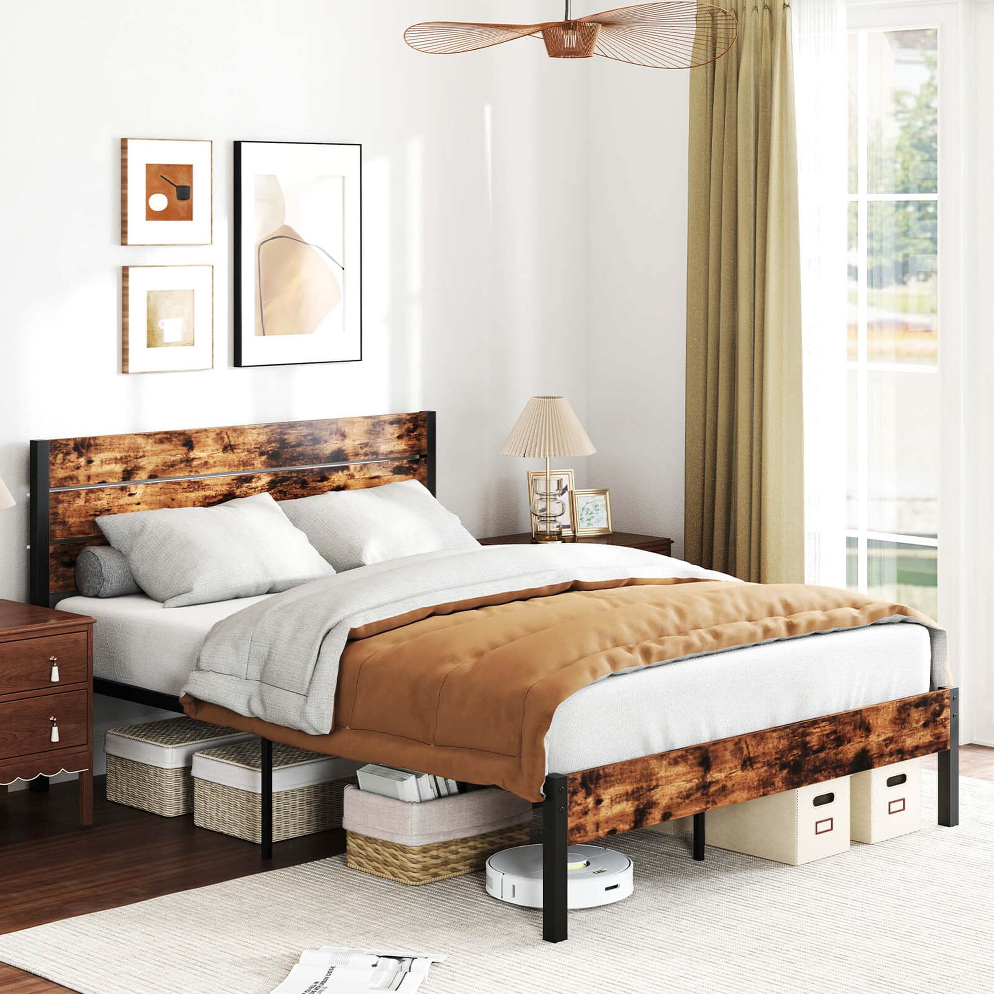 Click here for Costway Queen Bed Frame With Tall Industrial Headb... prices