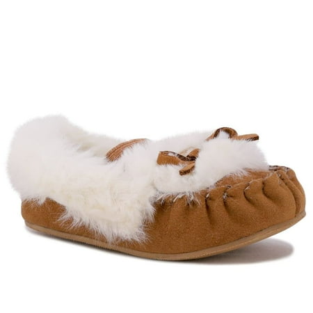 Nautica Kids Girls Furry Slippers-Microsuede Moccasin Indoor Outdoor ...