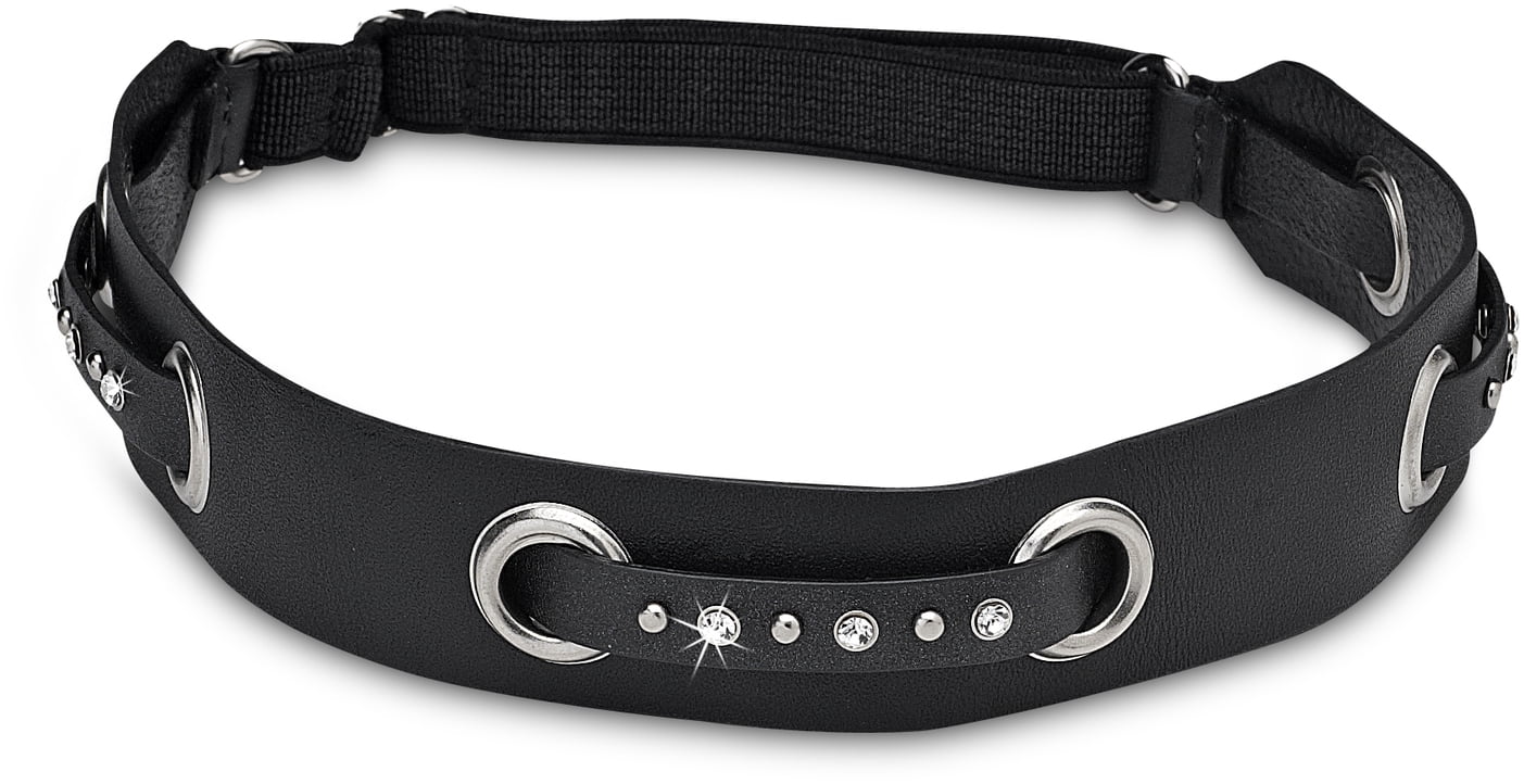 Pavilion- Black Leather Elastic Headband with Black Weaved Studded ...