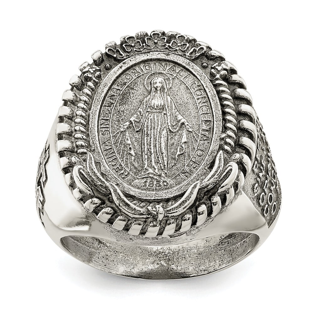 AA Jewels - Solid 925 Sterling Silver Men's Vintage Antiqued Miraculous ...