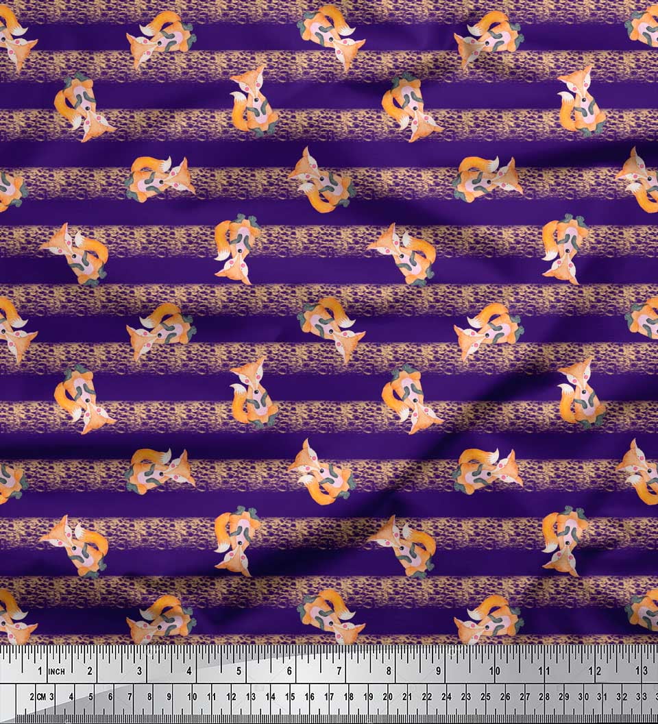 Soimoi Purple Cotton Duck Fabric Fox & Stripes Kids Print Fabric by the ...