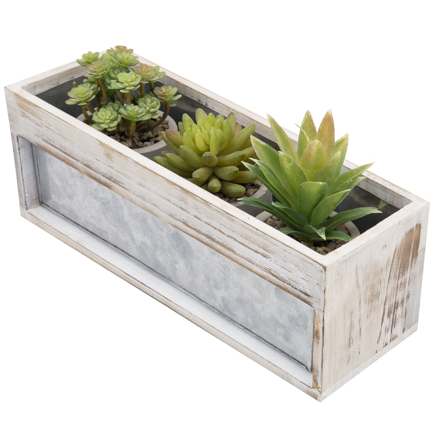 MyGift Whitewashed Wood Indoor Plant Box with Decorative Galvanized ...