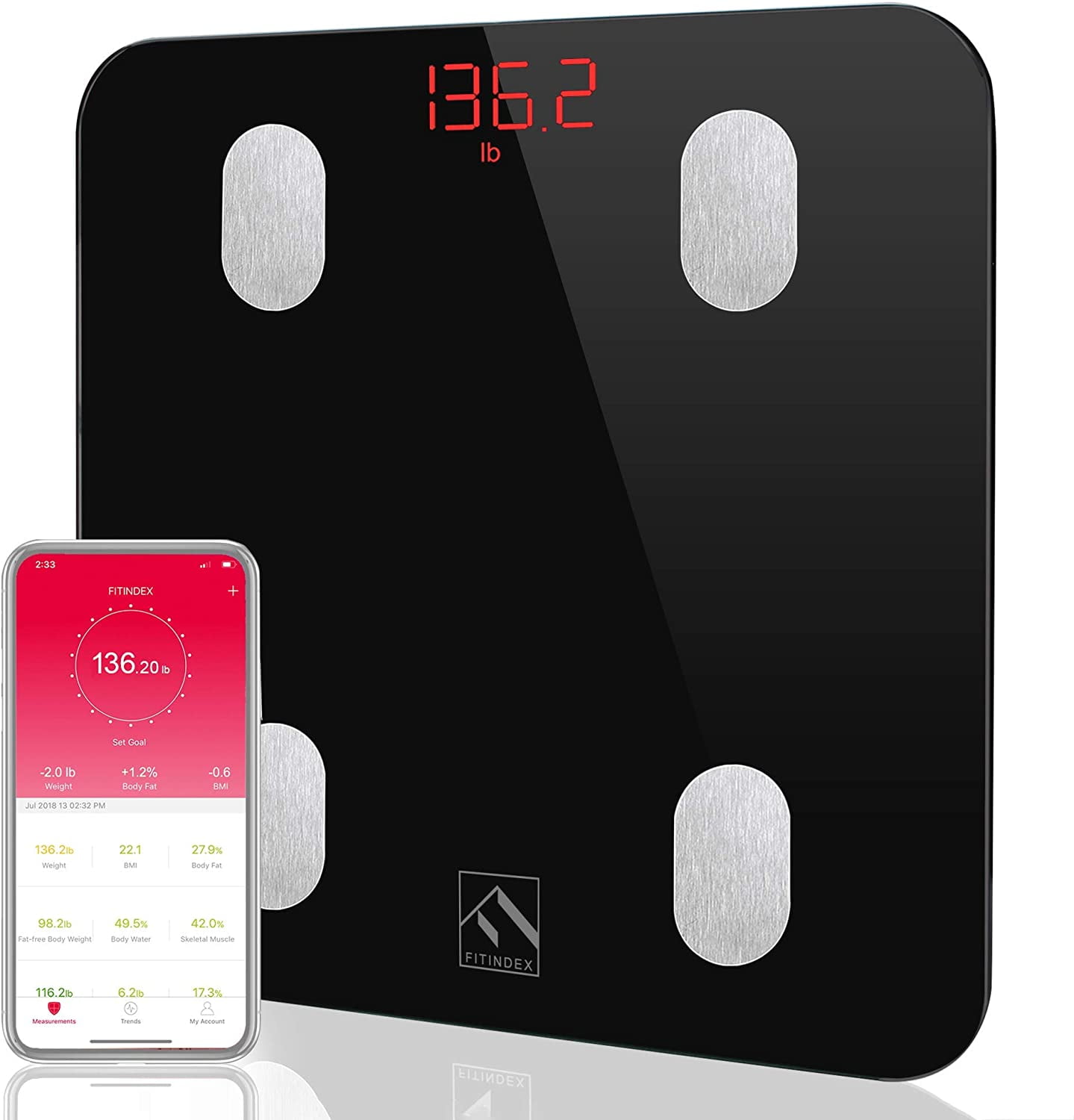 FITINDEX Bluetooth Body Fat Scale, Smart Wireless Digital Weight Scale ...