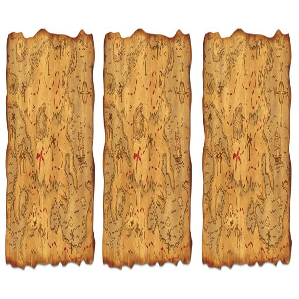 Pirate Adventure Party Set - Plastic Treasure Map, 3 Piece Game Favors ...