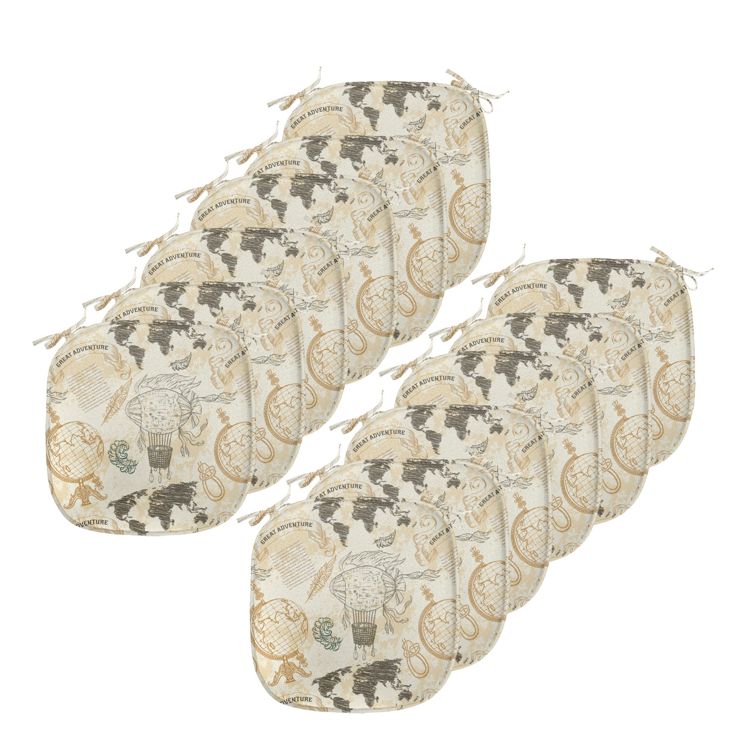 World Map Chair Seating Cushion Set of 12, Pattern Vintage Globe Atlas ...