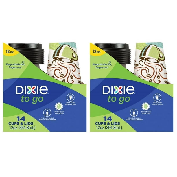 Dixie To Go Disposable Paper Cups and Lids, 14 Count, 12 Ounce Coffee ...