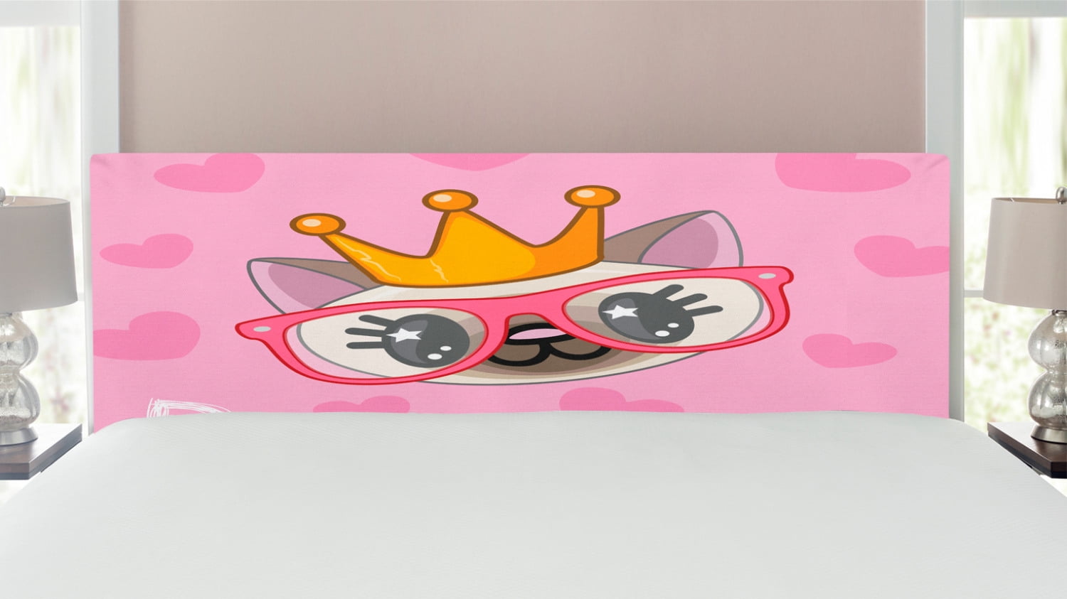 Feminine Headboard, Smiling Happy Cartoon Cat Wearing Big Glasses ...