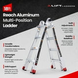 Lift Ladders 18’ Reach 5-in-1 Multi-Position and Extendable Aluminum ...