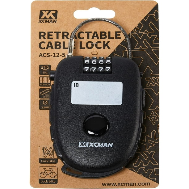 XCMAN Combination Bike Lock with 30 inch Retractable Cable Lock for Ski ...