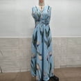 WRFWUL Womens Sleeveless V Neck Chiffon Maxi Dress Tulip Floral Print ...