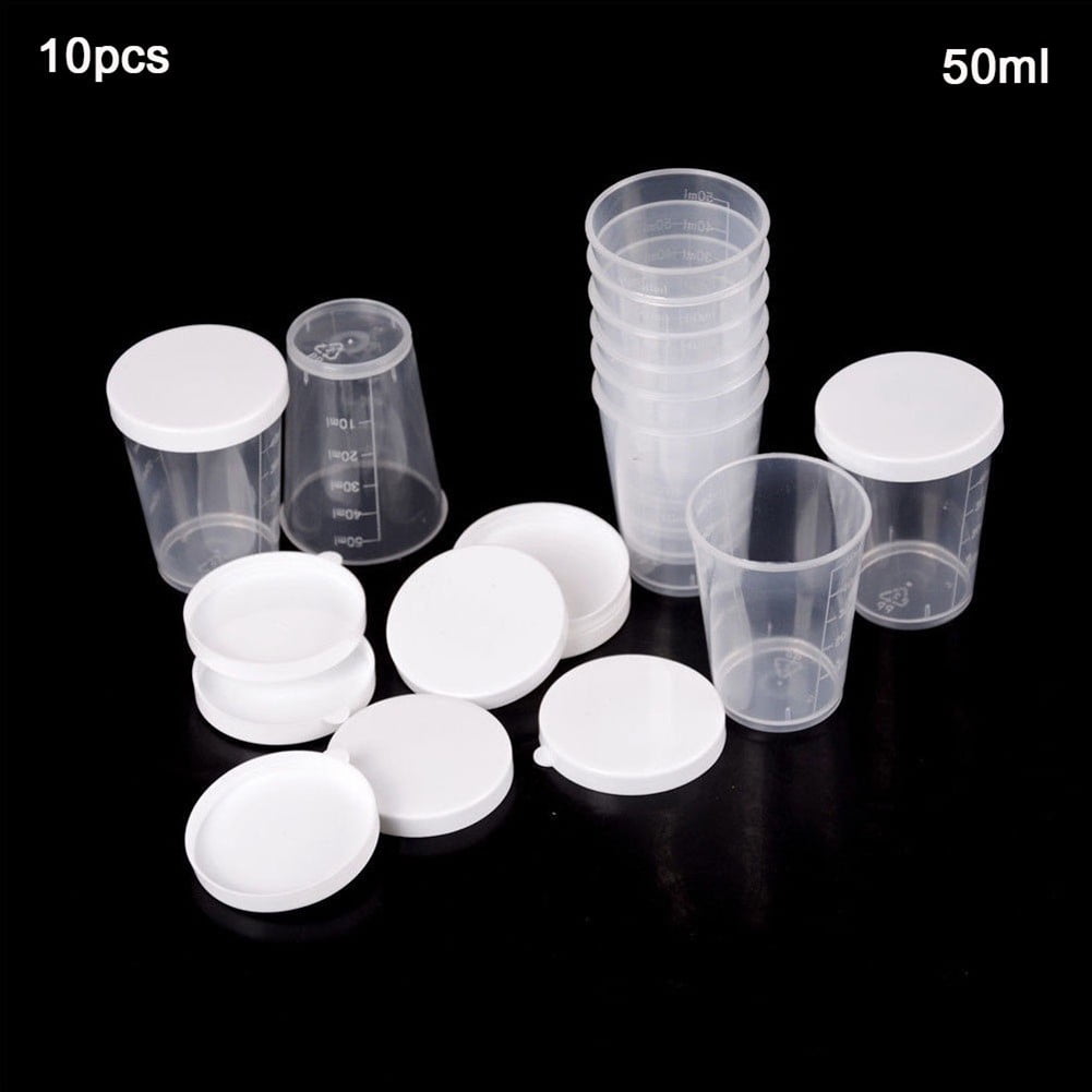 Yannee 20 Pcs 50ml Plastic Medicine Measuring Cups with White Lids Cap ...