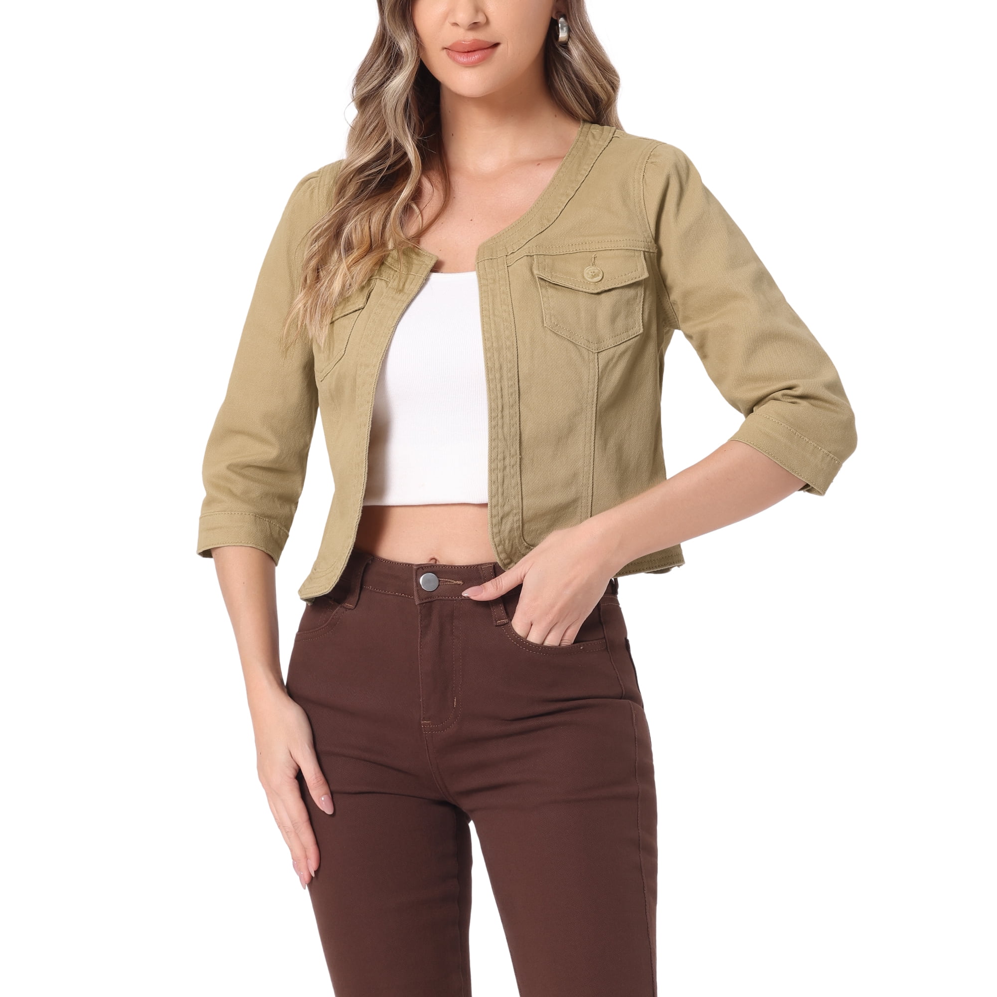 Click here for Inspire Chic Womens Denim Jackets Collarless 3/4 S... prices