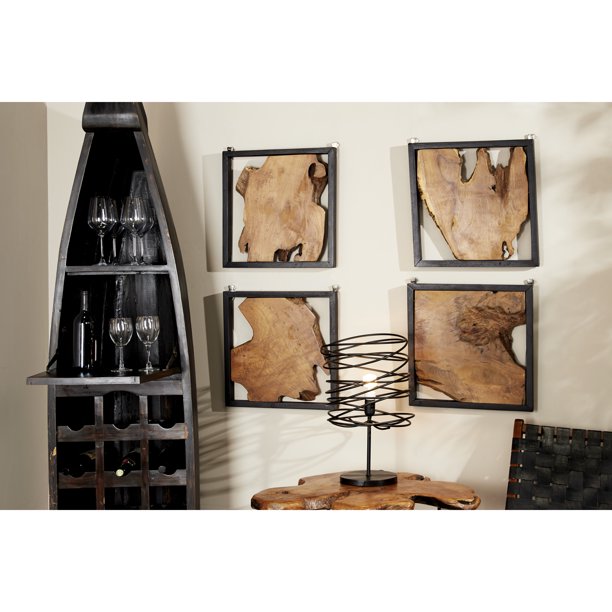 DecMode Rustic Brown Tree Trunk Inspired Wood Wall Décor, Set of 4 18"W ...