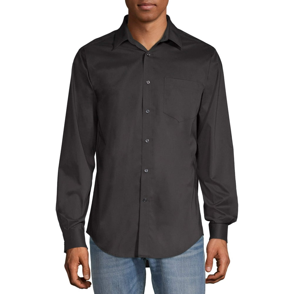 GEORGE - George Men's Long Sleeve Performance Dress Shirt, Up to 3XL ...