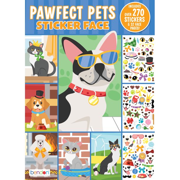 Bendon Pets Create A Face Sticker Activity Book, 32 Pages and 6 Sticker ...