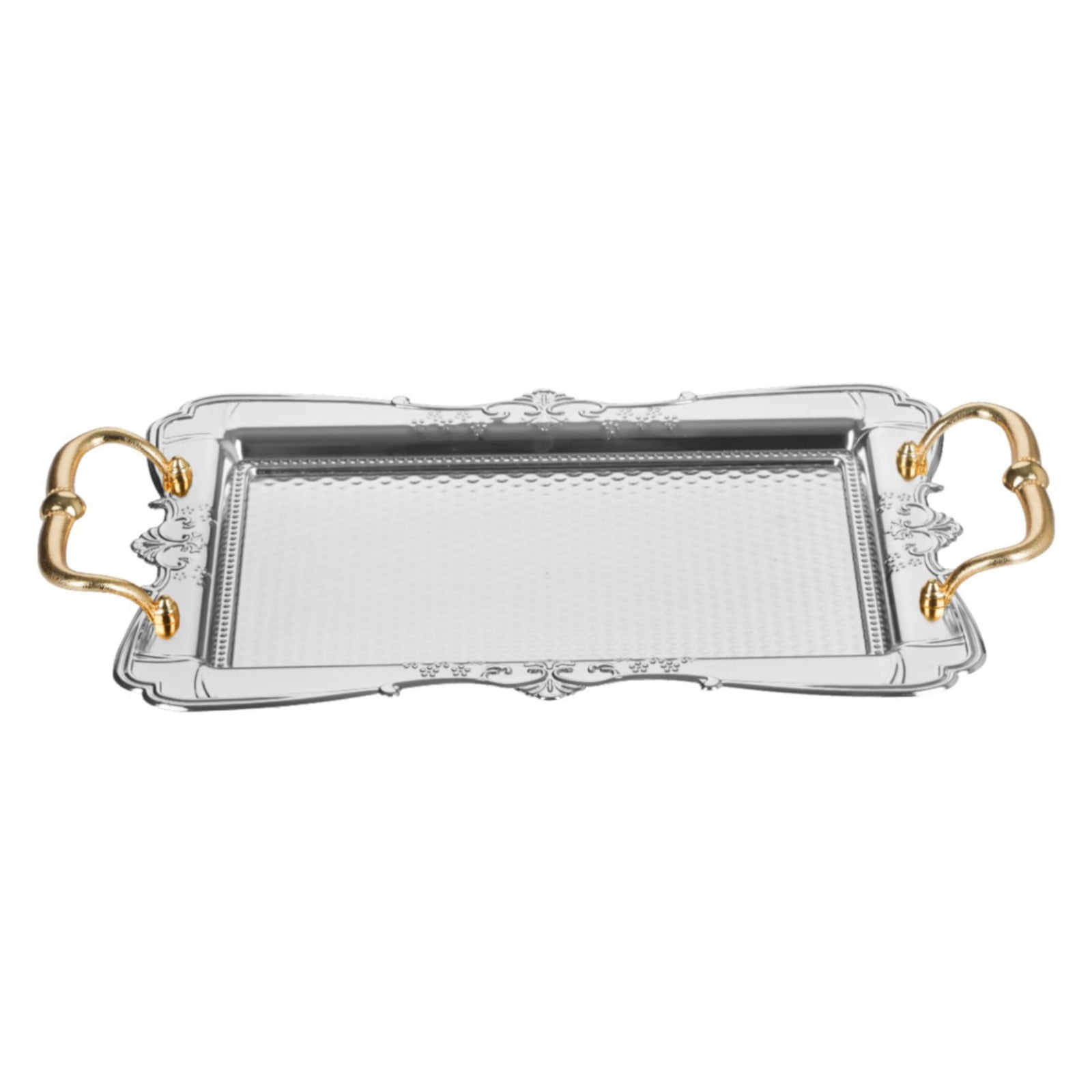 Luxury Rectangle Embossed Metal Serving Tray with Gold Handles, Anti ...