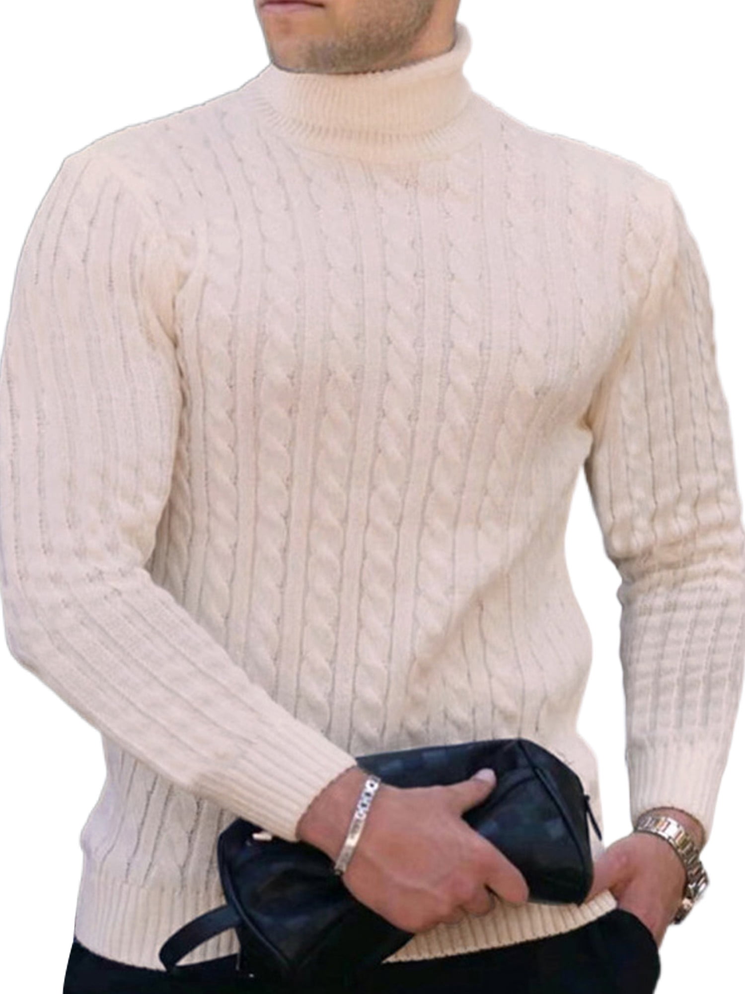 Capreze Men Knitted Sweaters Solid Color Jumper Tops Long Sleeve ...