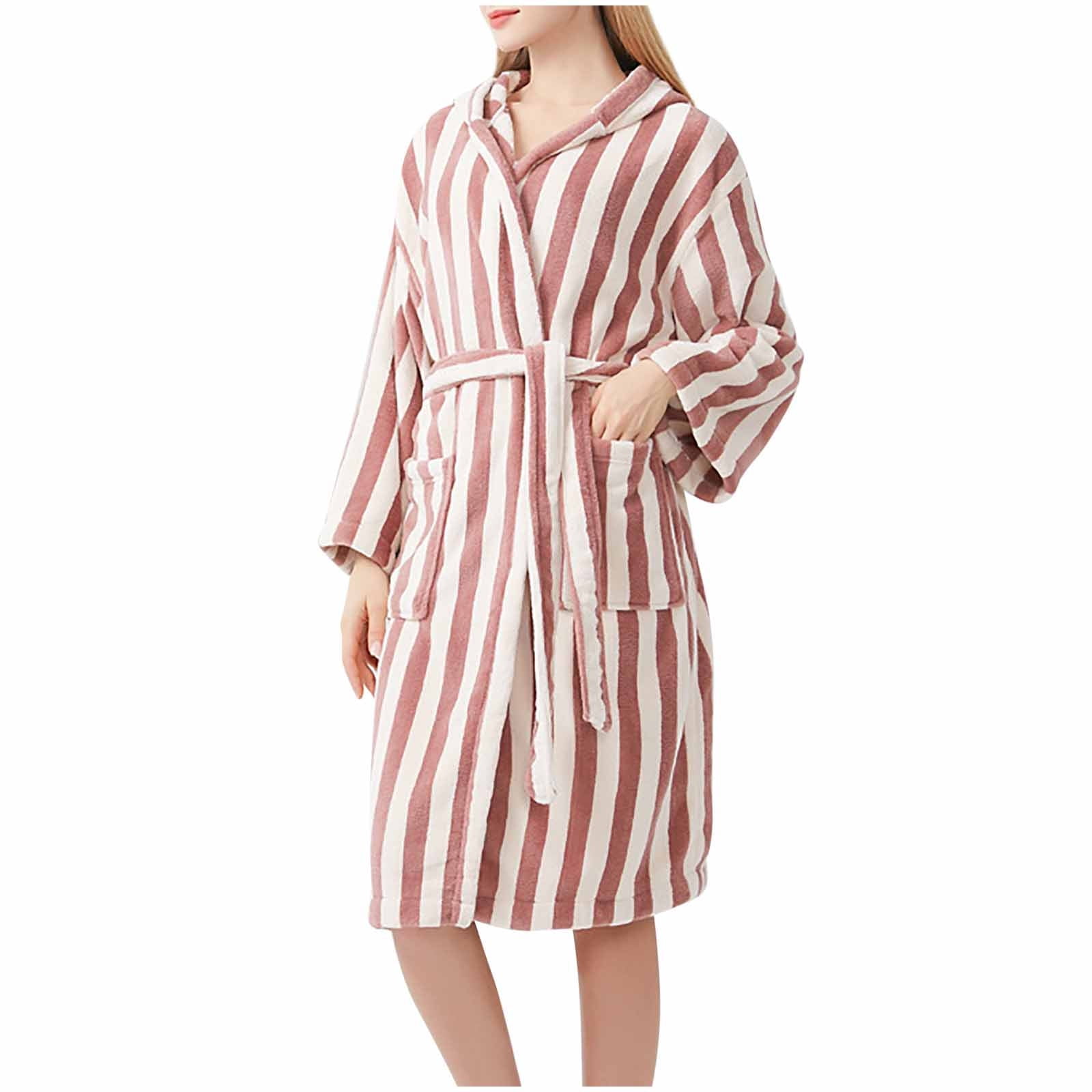 Click here for Wrkekc Womens Robe Striped Hooded Winter Fleece Wa... prices