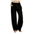 Amidoa Women Solid Cotton Linen Long Pants Comfy Wide Leg Palazzo